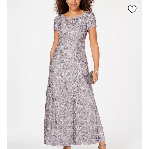 Alex Evenings | Dresses | Alex Evenings Rosette Aline Gown Dove Grey Sz ...